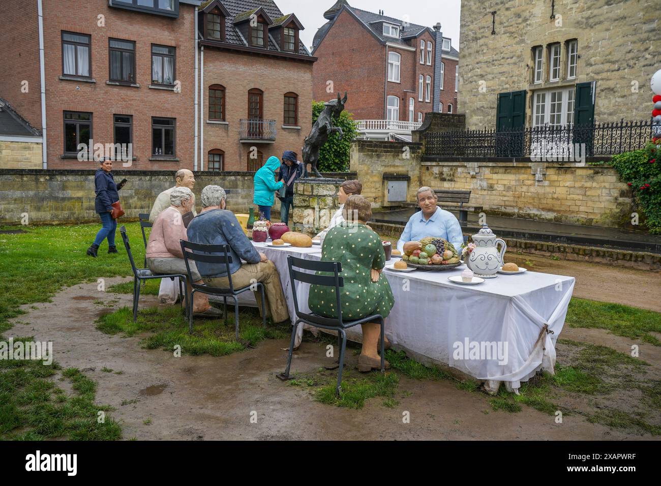 Statues, figures of everyday people in the city of Valkenburg ...