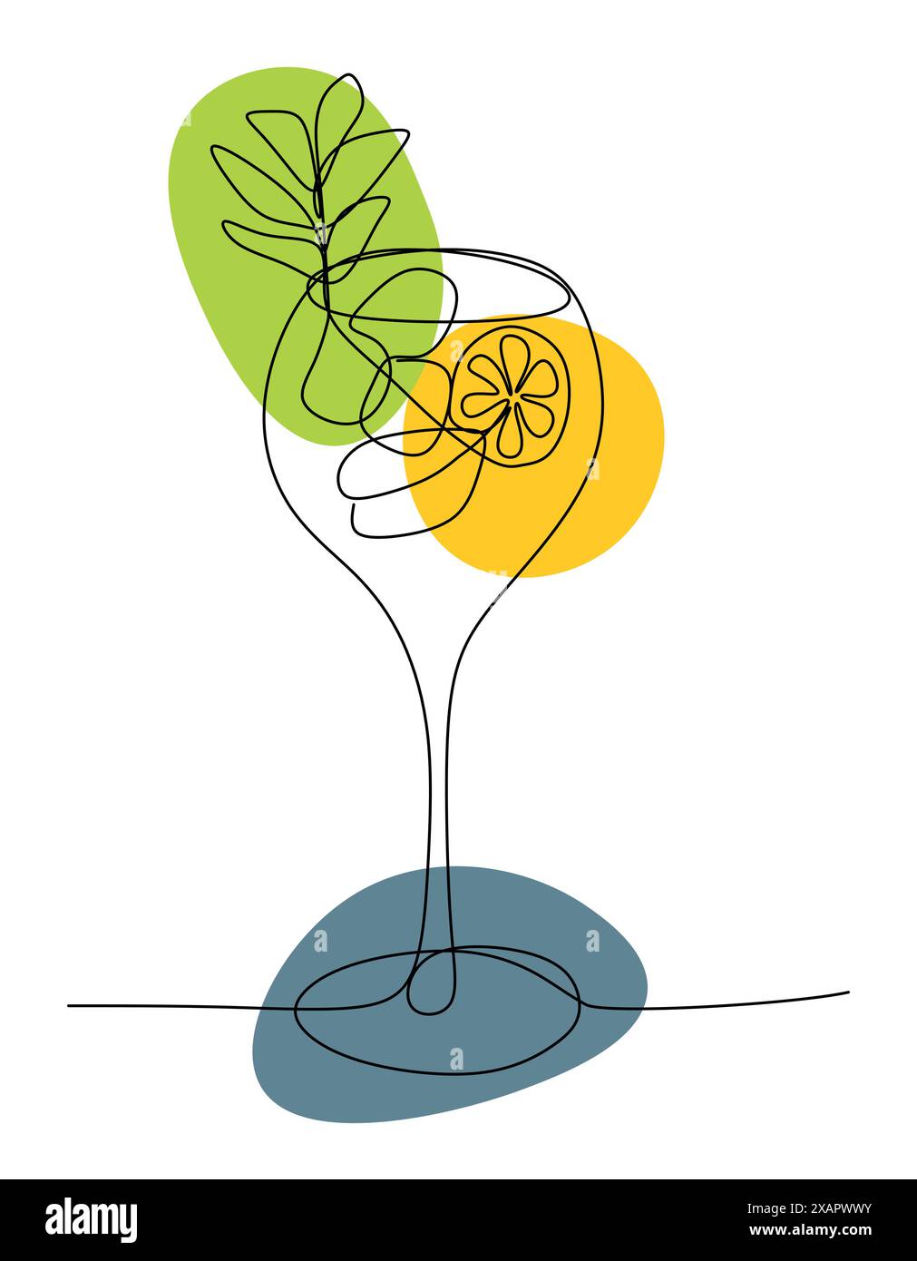 Cocktail Outline design. Continuous One line drawing of Mojito drink ...