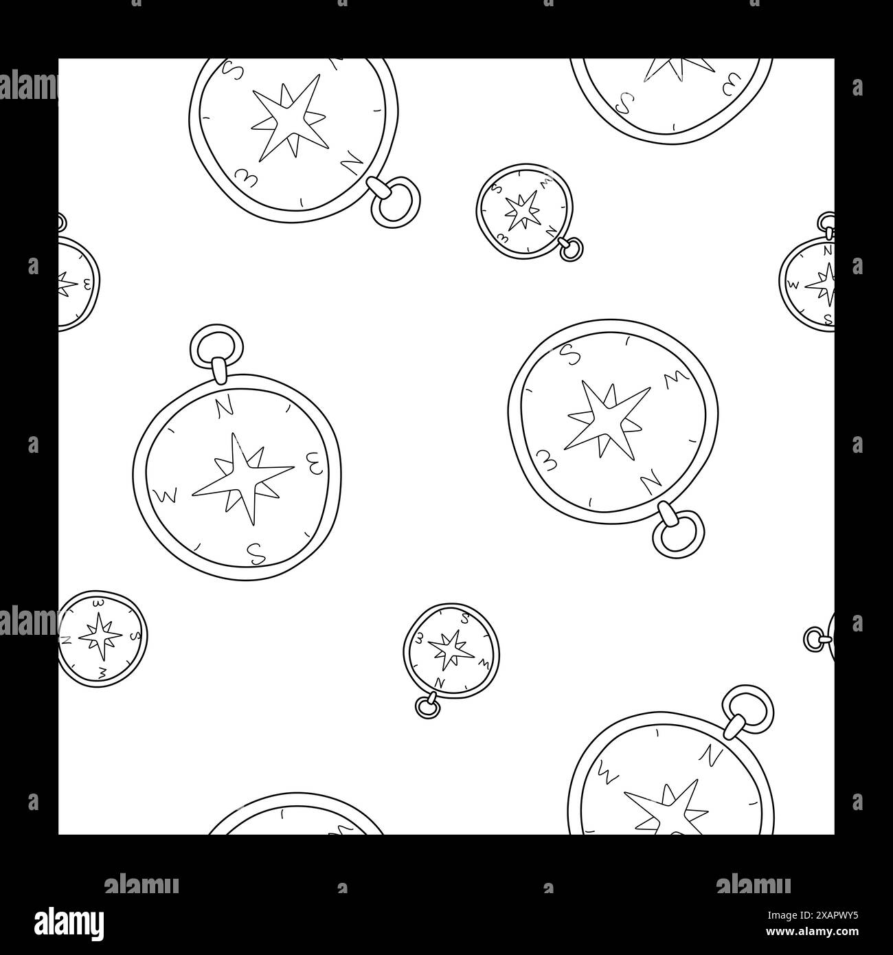 Black line Compass icon isolated Seamless pattern on white background ...