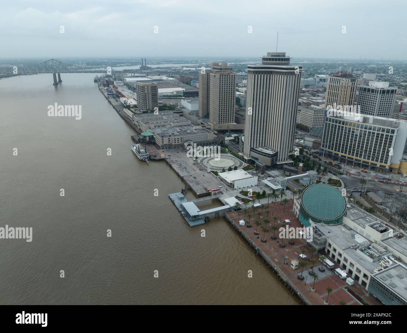 Aerial view of the vibrant downtown New Orleans riverfront along the ...