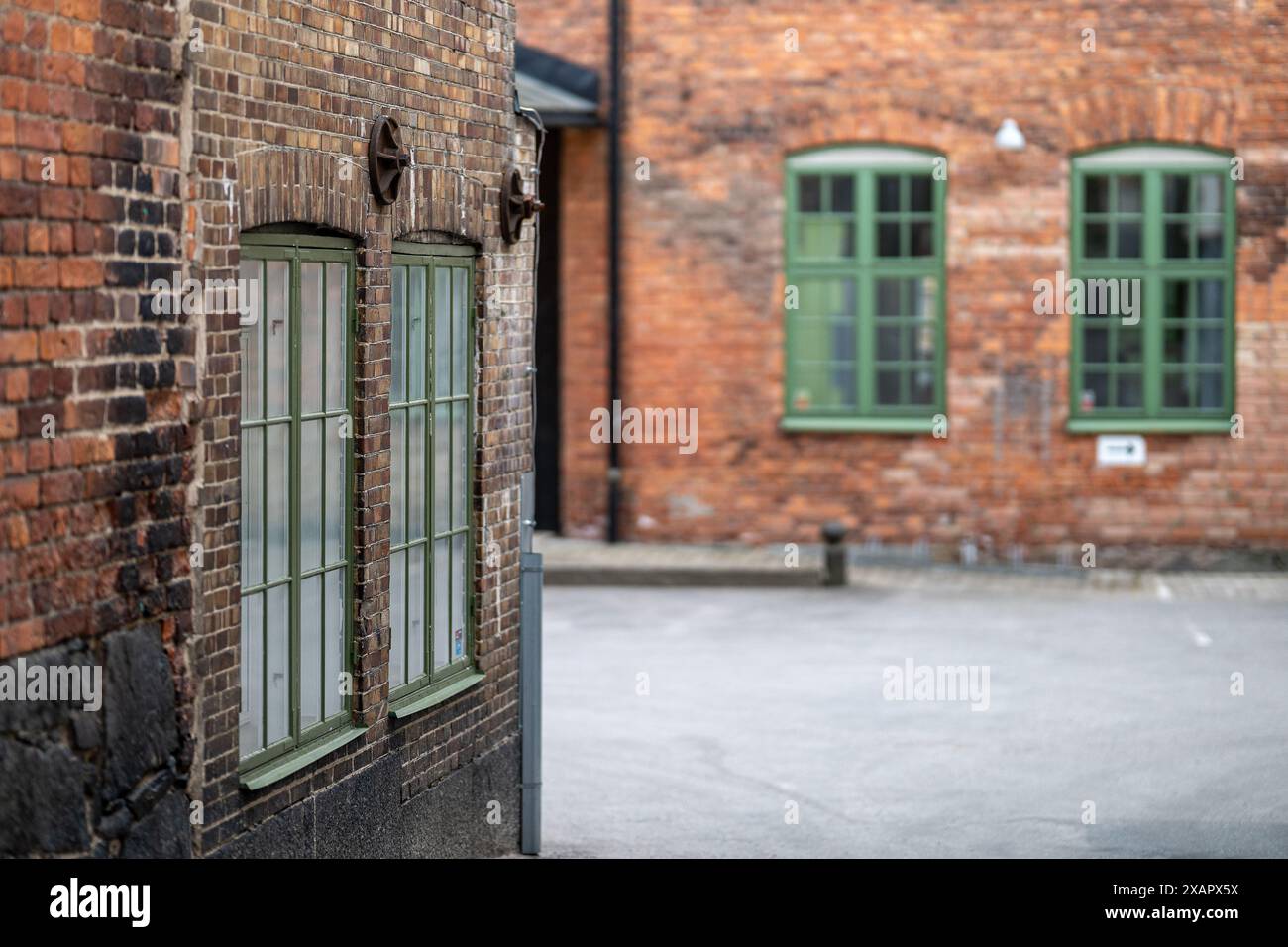 Brick wall in the old industrial landscape of Norrkoping. Norrkoping is ...