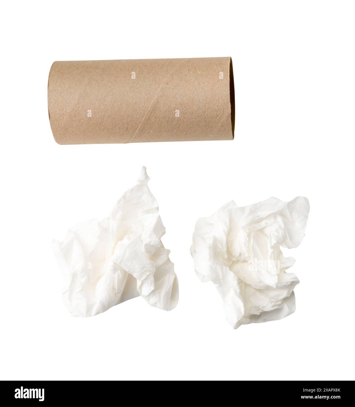 Top view set of crumpled tissue paper ball and core scattering is ...