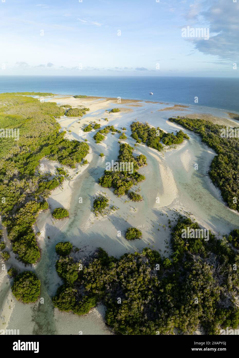A diverse coral reef fringes a scenic and remote island, Pulau Selu, in ...