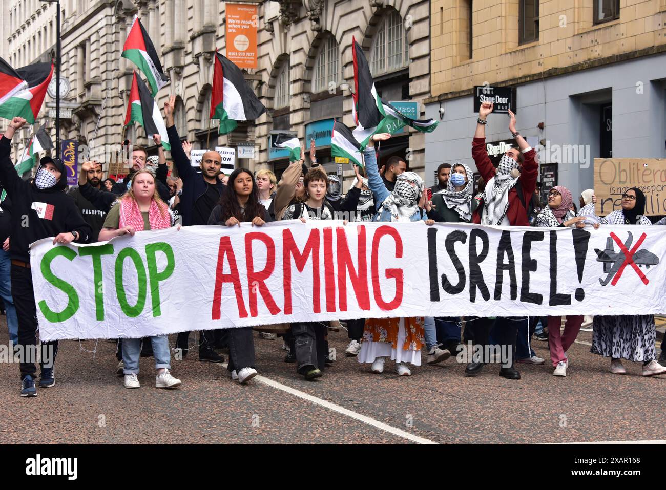Free Palestine protest, Manchester, UK, 8th June, 2024. 'Stop arming ...