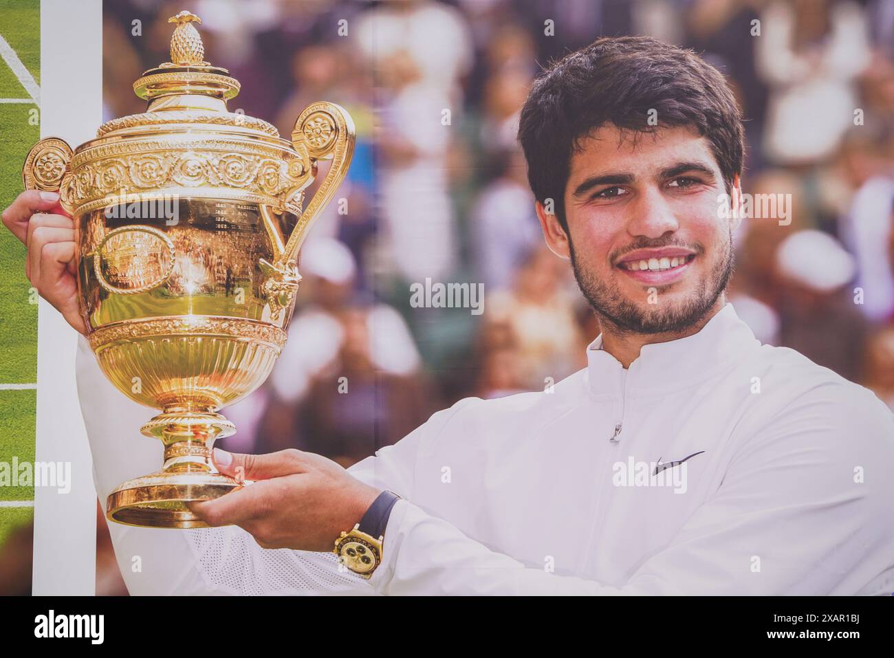 London, UK. 8 June 2024. A picture Carlos Alcaraz (SP) holding The ...