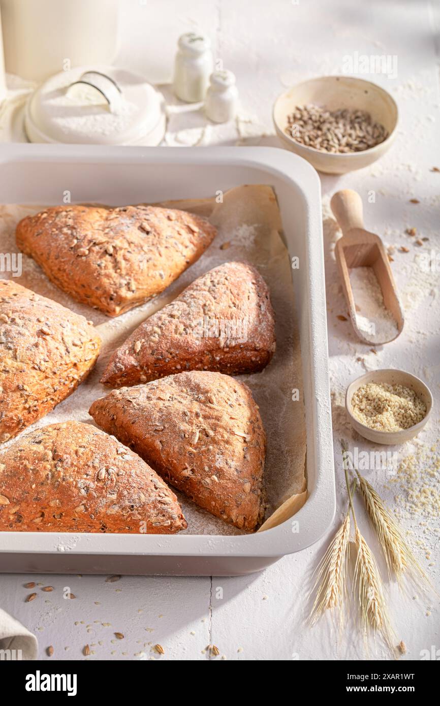 Brown and tasty triangular rolls for perfect and healthy breakfast ...