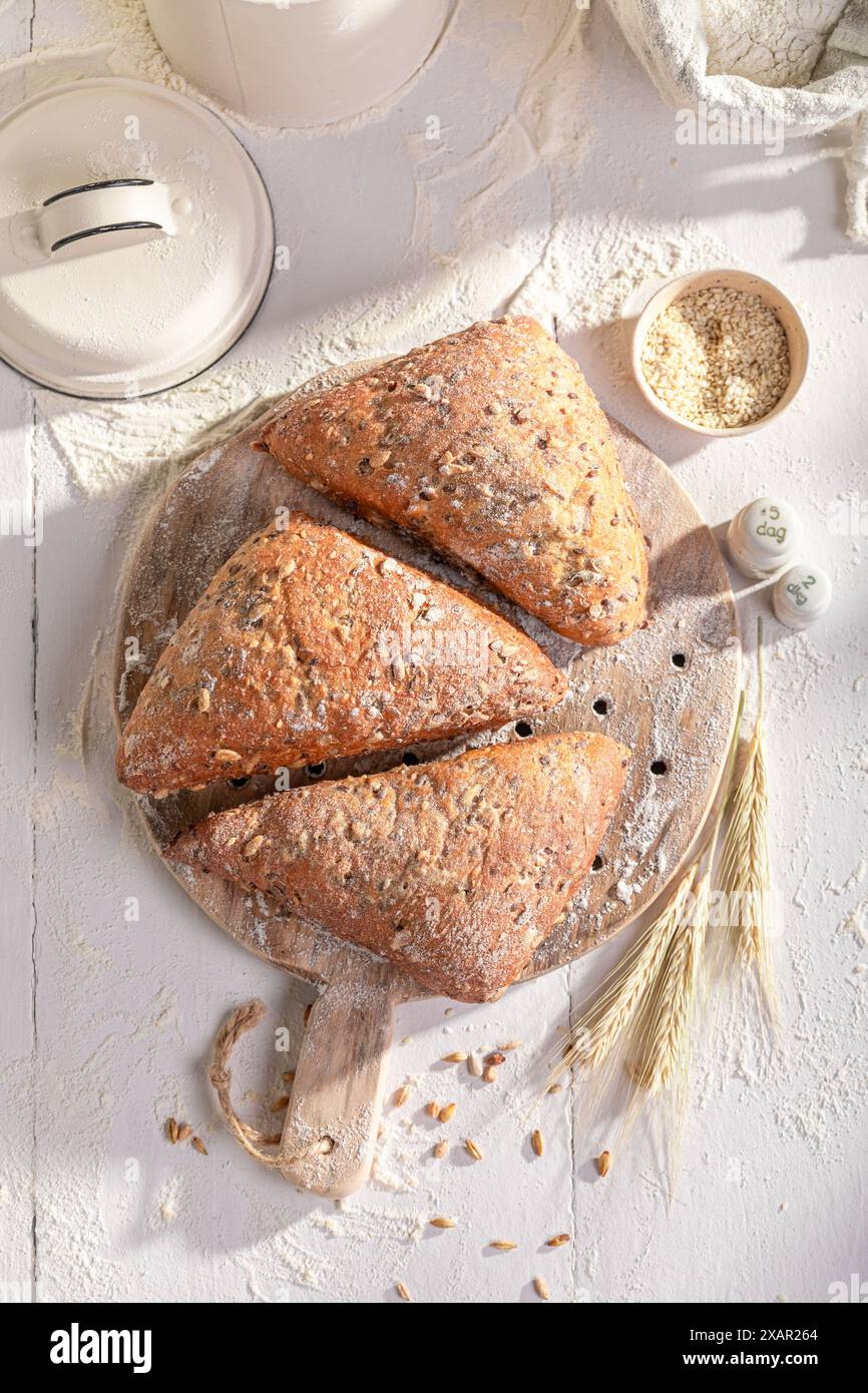 Hot and healthy triangular rolls baked in the bakery. Triangular rolls ...