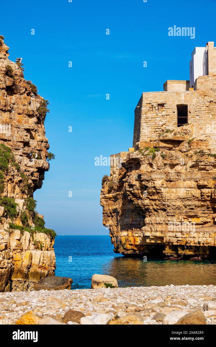 View of the beach of Lama Monachile, Polignano a Mare, Italy Stock ...