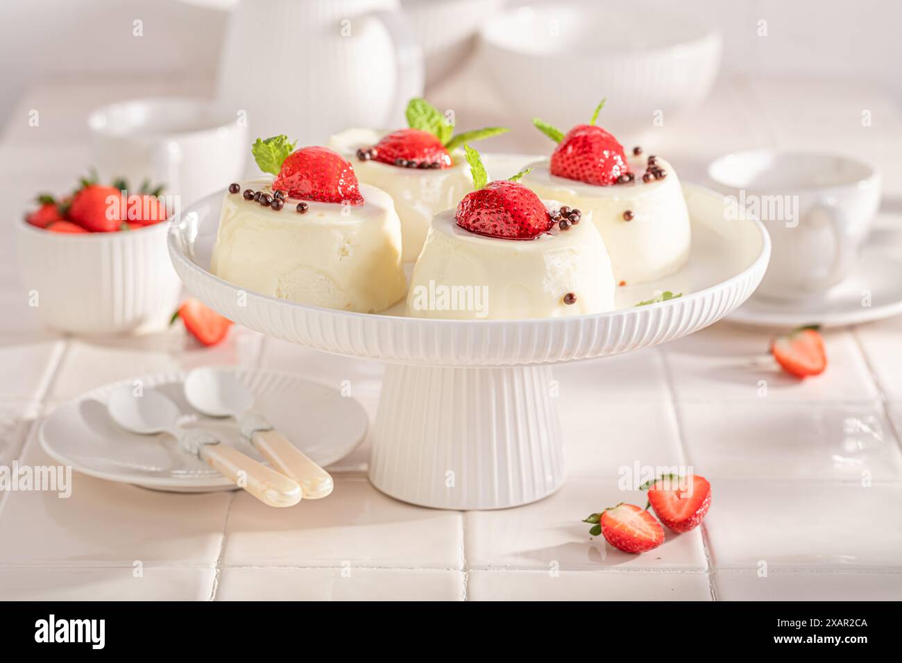 Tasty cheesecake monoportion with strawberry mousse and vanilla ...
