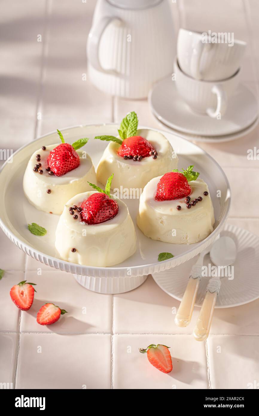 Homemade cheesecake monoportion with strawberry mousse and vanilla ...