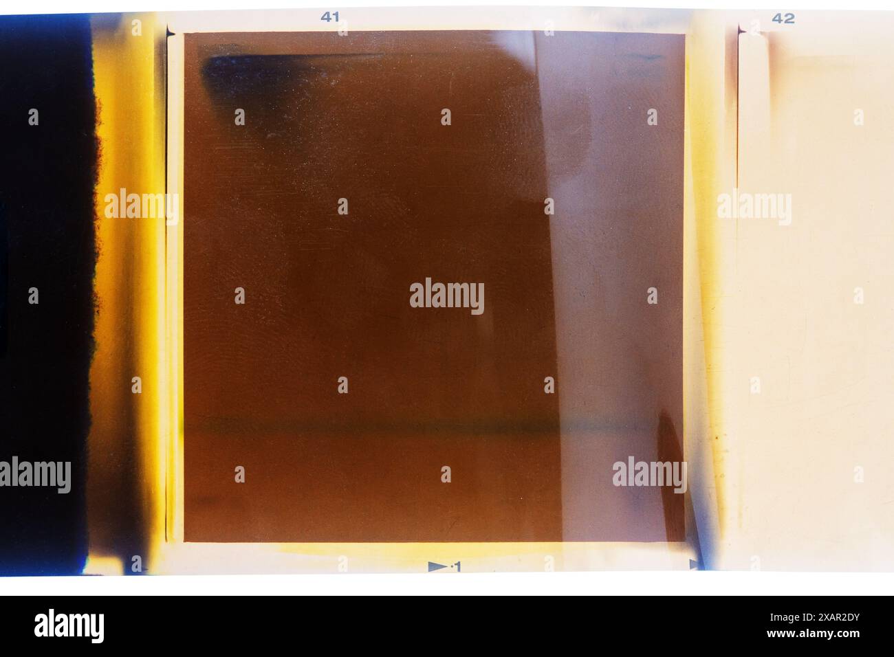 Grungy color 120mm negative film with light leaks isolated on white ...