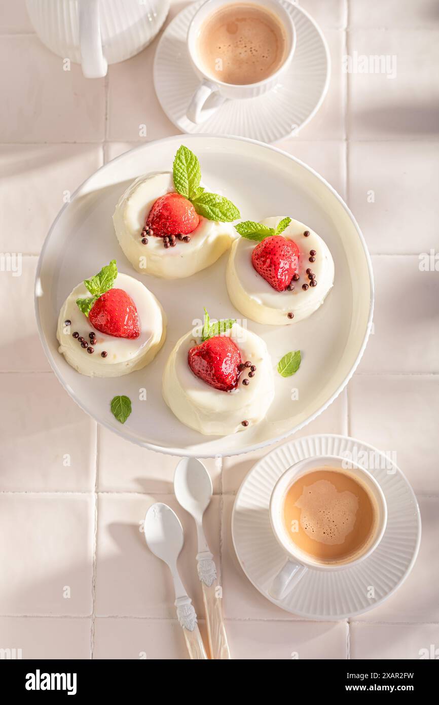 Delicious cheesecake monoportion with strawberry mousse and vanilla ...