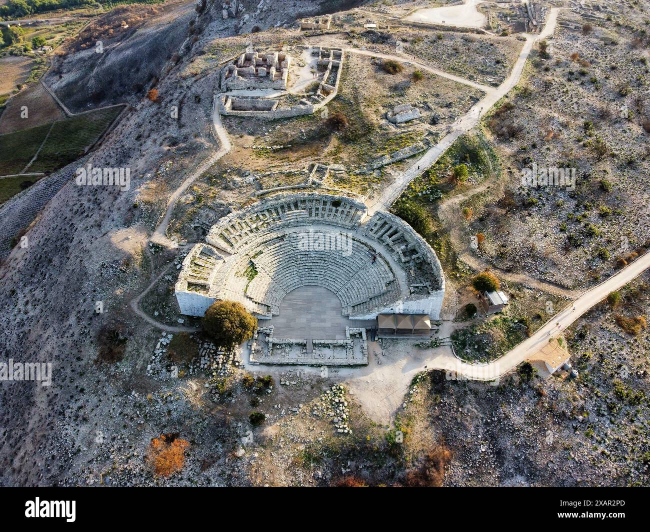 aerial view of the ancient Greek theater of the city of Segesta in ...