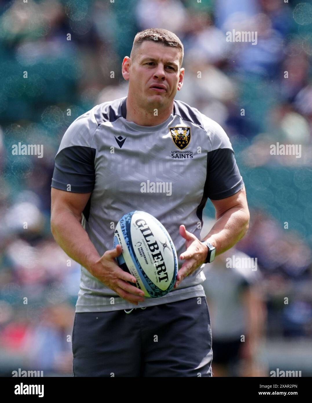 Northampton Saints defence coach Lee Radford during the warm up before ...