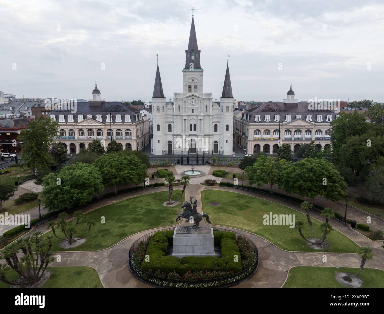 Aerial view of the historic St. Louis Cathedral and surrounding ...