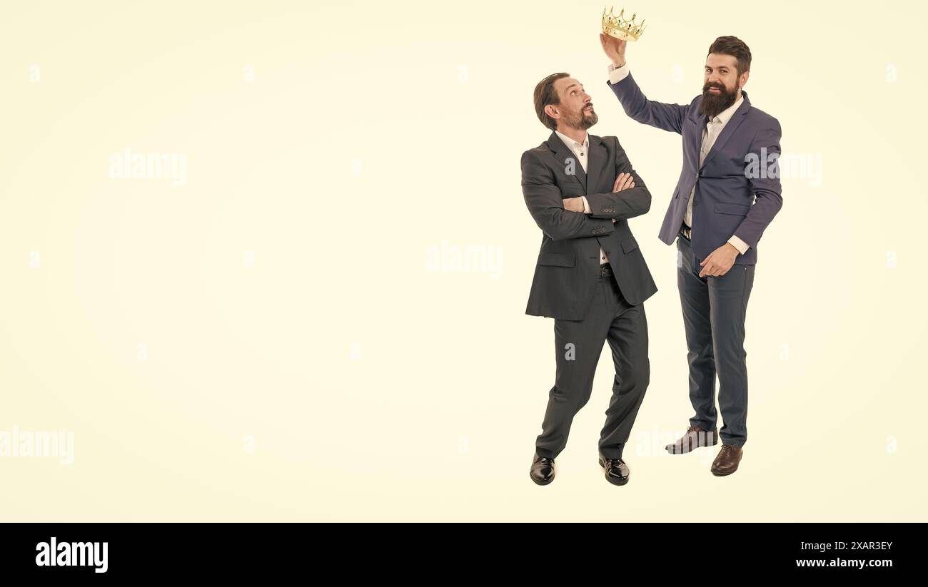 Rich and powerful people. VIP concept. Men wear crown. Businessmen ...