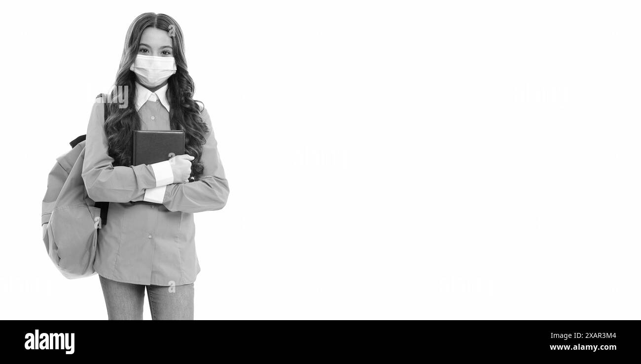 school quarantine study. photo of girl in quarantine mask. school girl ...