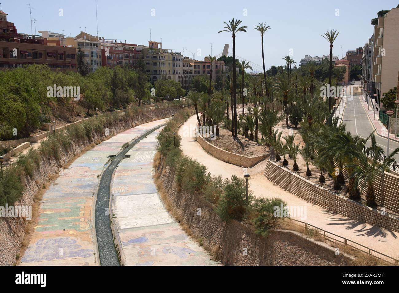 View from a bridge over the Vinalopo river, in the city of Elche ...