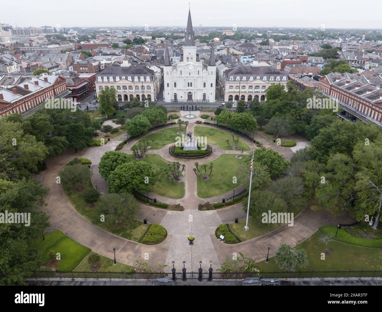 Aerial view of the historic St. Louis Cathedral and surrounding buildings in Jackson Square, New ...