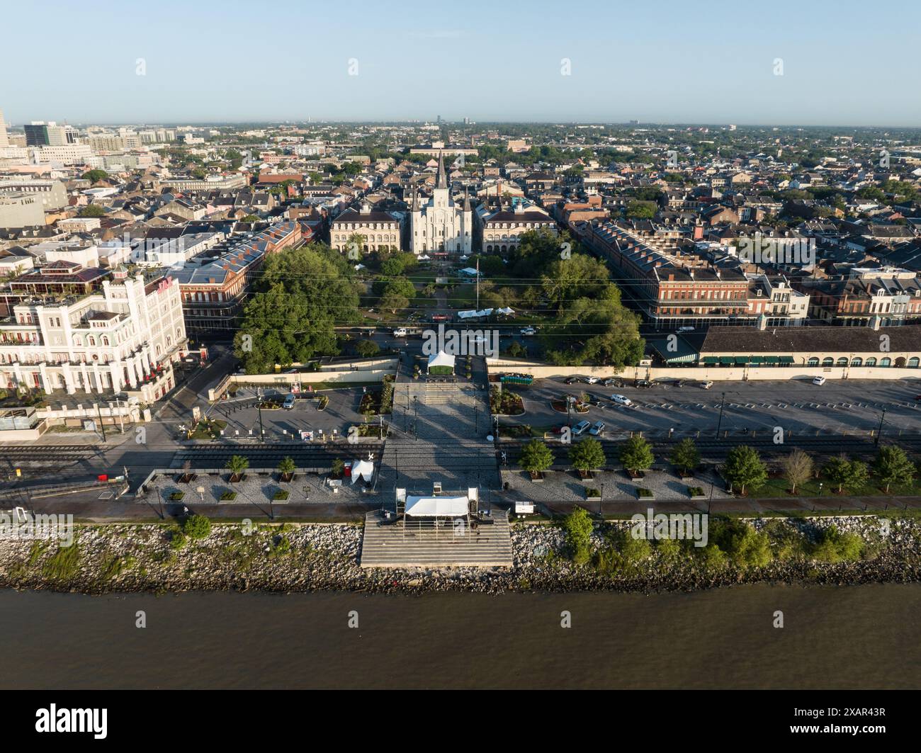 Aerial view of the historic St. Louis Cathedral and surrounding buildings in Jackson Square, New ...