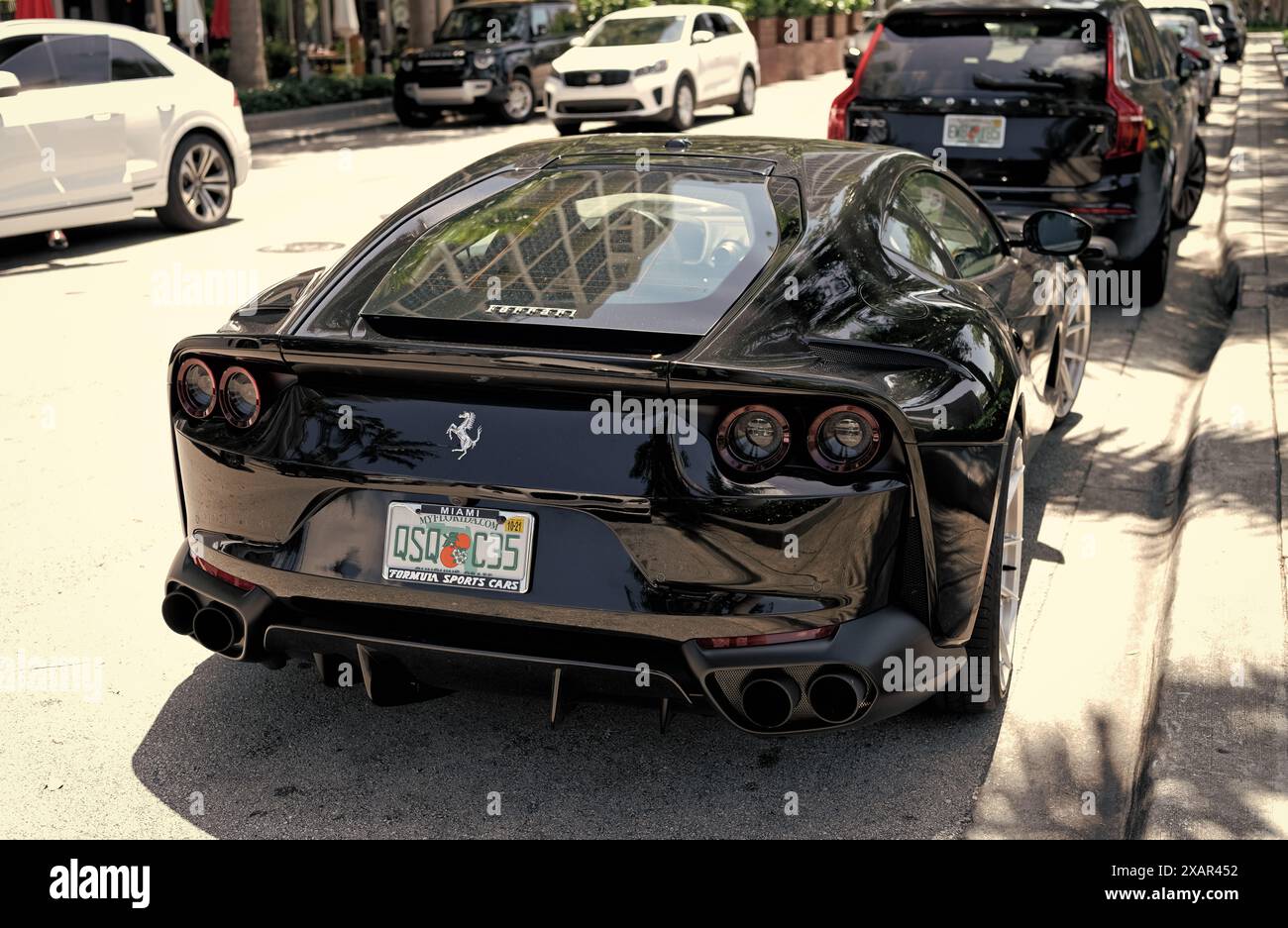 Miami Beach, Florida USA - April 15, 2021: black ferrari F12 berlinetta ...