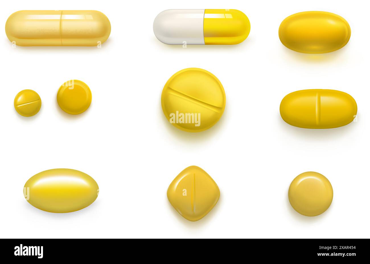 Set of yellow capsules isolated on transparent background. Vector ...
