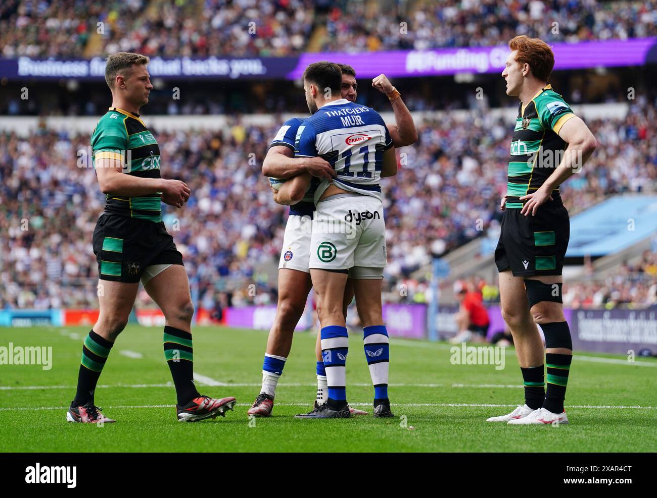 Bath Rugby's Will Muir celebrates scoring a try during the Gallagher ...
