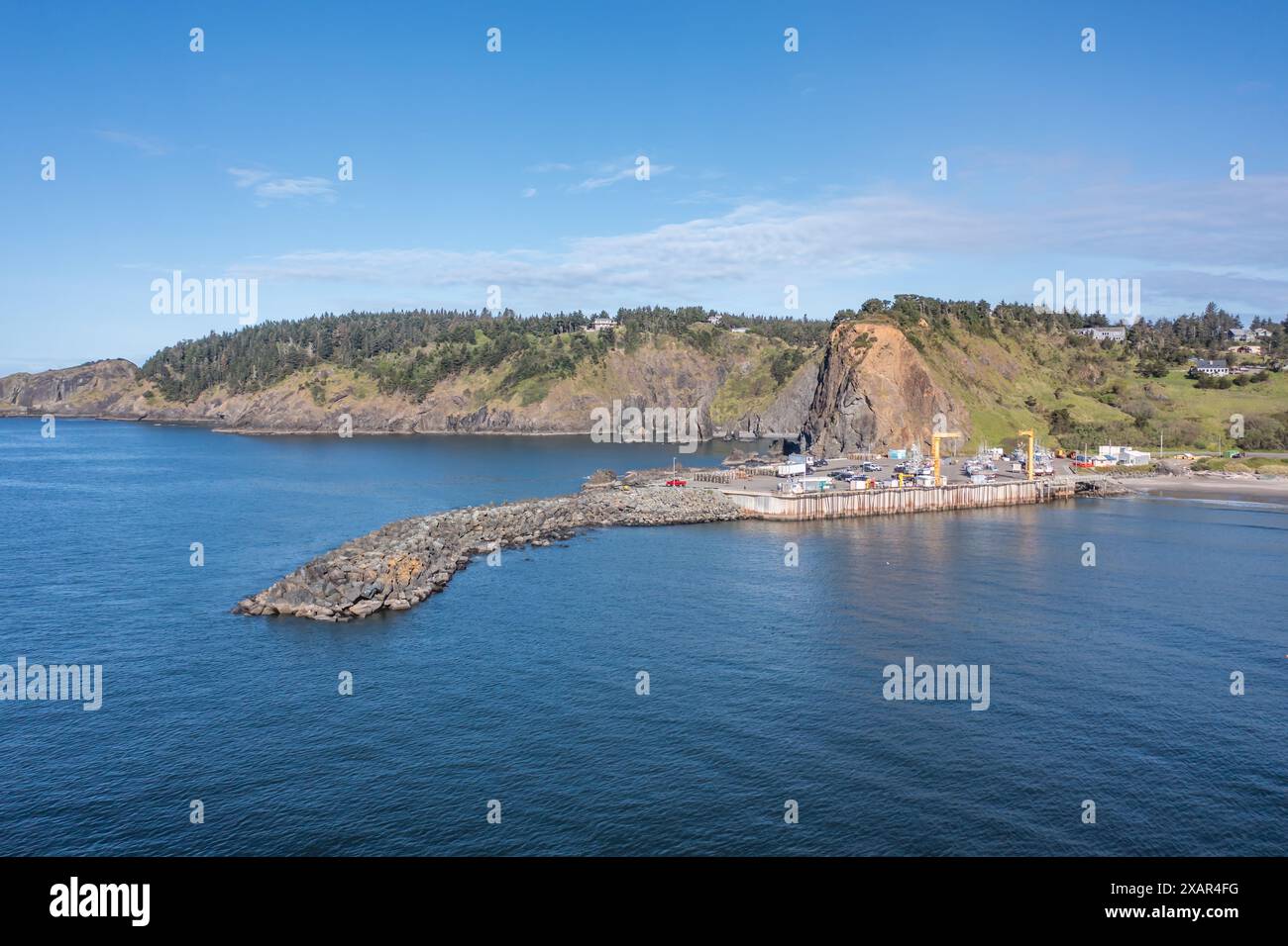 Port Orford, Oregon, is one of only two dolly docks in the U.S Stock ...