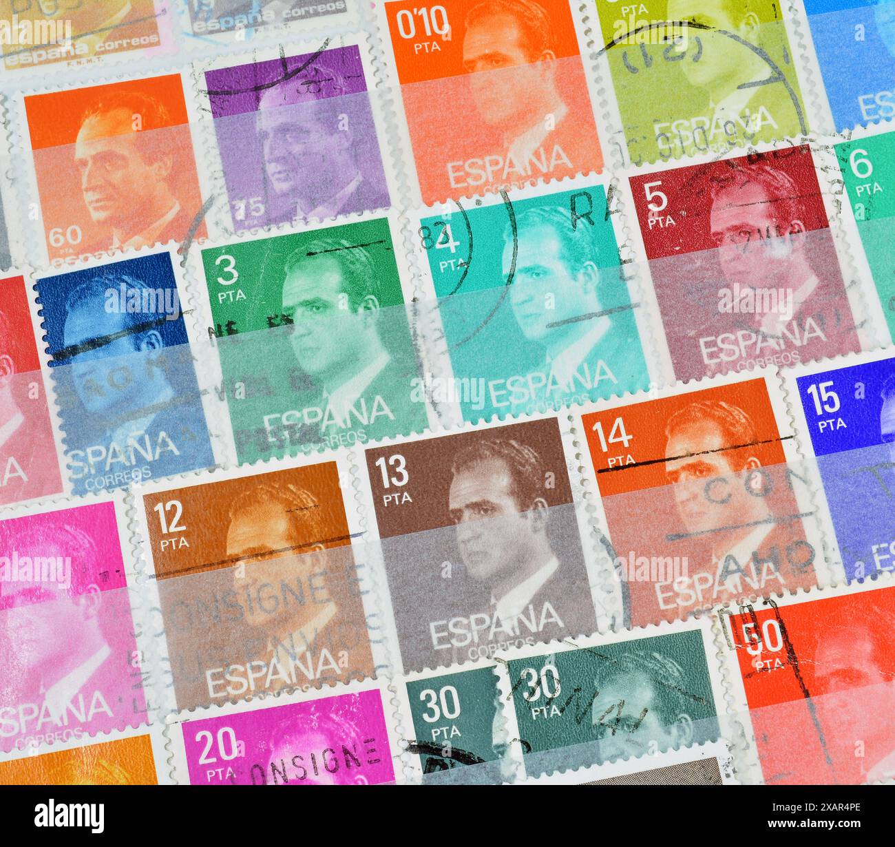 Cancelled postage stamps printed by Spain, that show portrait of King ...