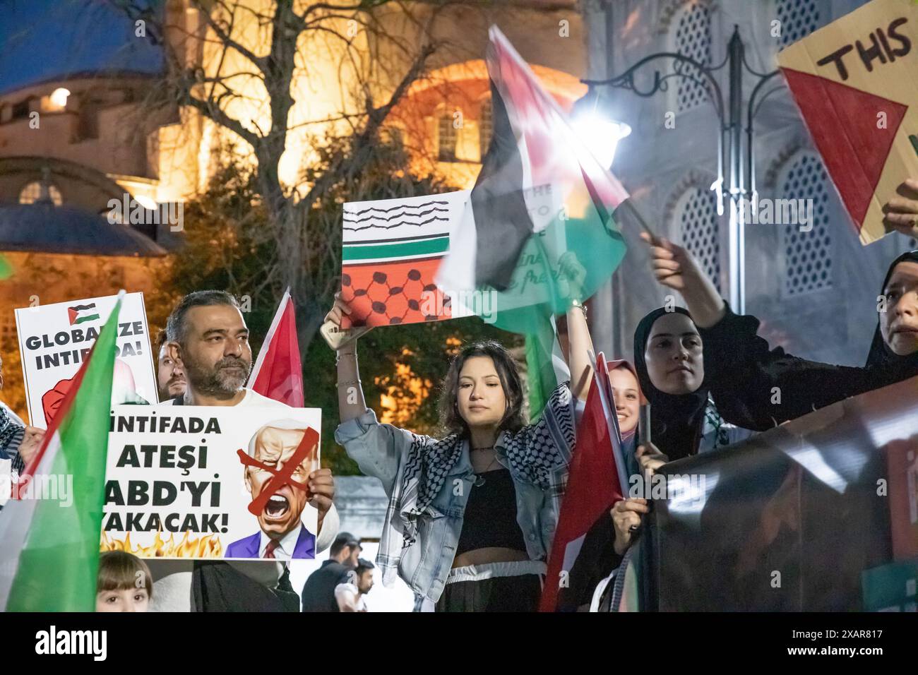Pro-Palestinian protests in front of Hagia Sophia Grand Mosque in ...