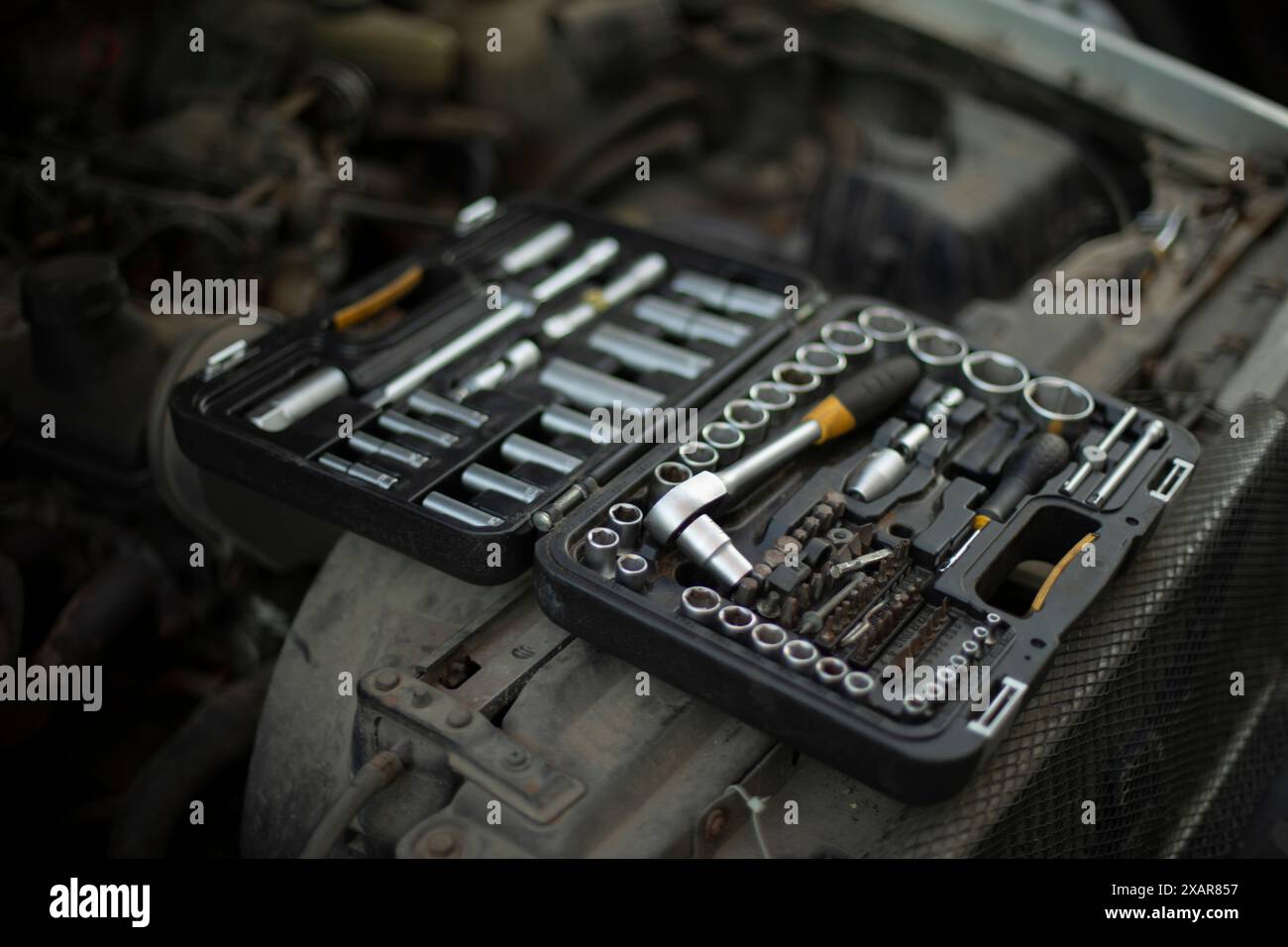 Tool box. Repair keys. Heads for unscrewing nuts. Repair kit. Chrome ...