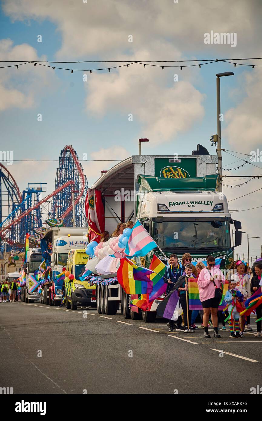 Pride parade along Blackpool Promenade 2024.Passing the Bi One roller ...