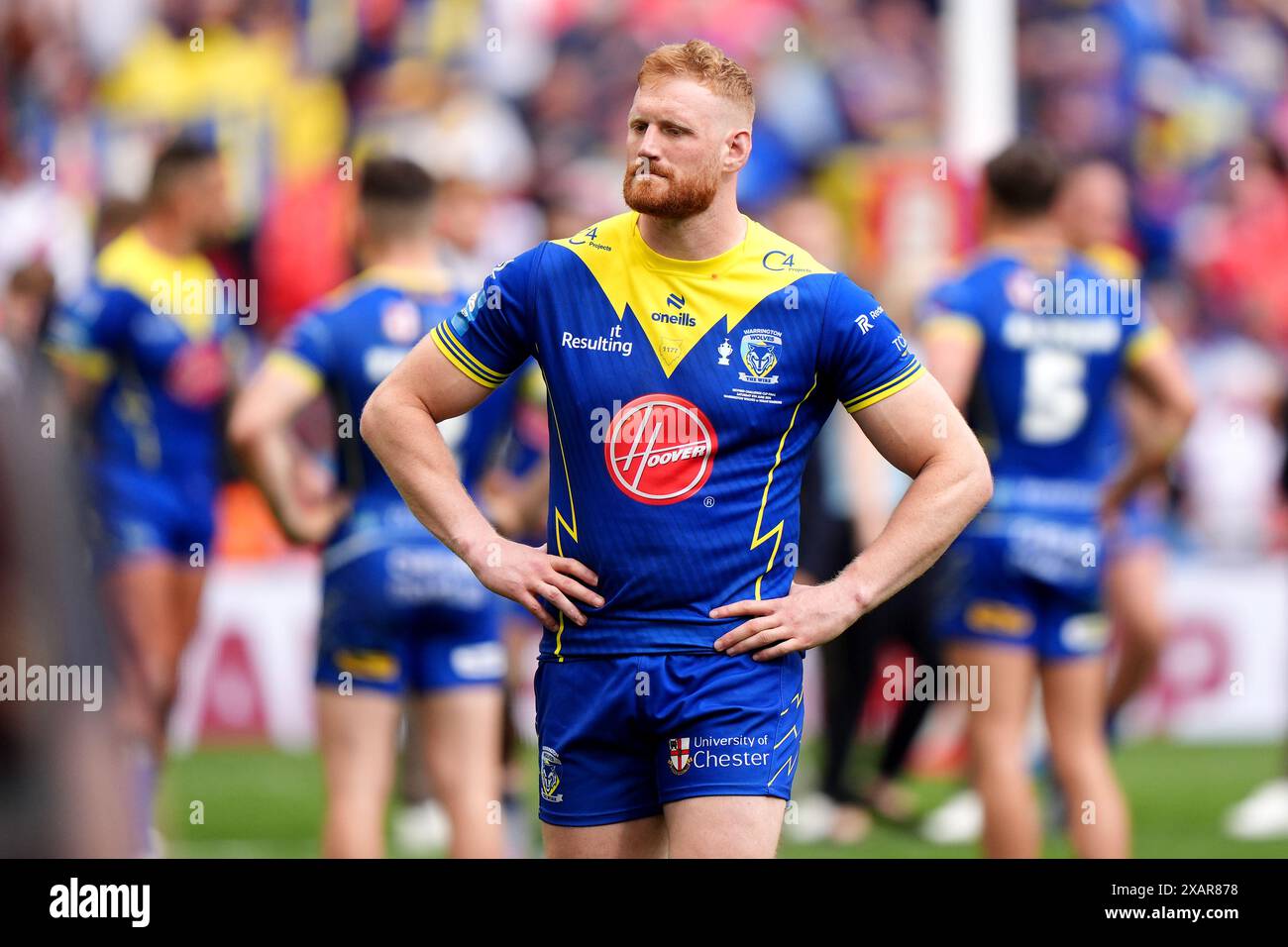 Warrington Wolves' Joe Bullock looks dejected after the final whistle ...