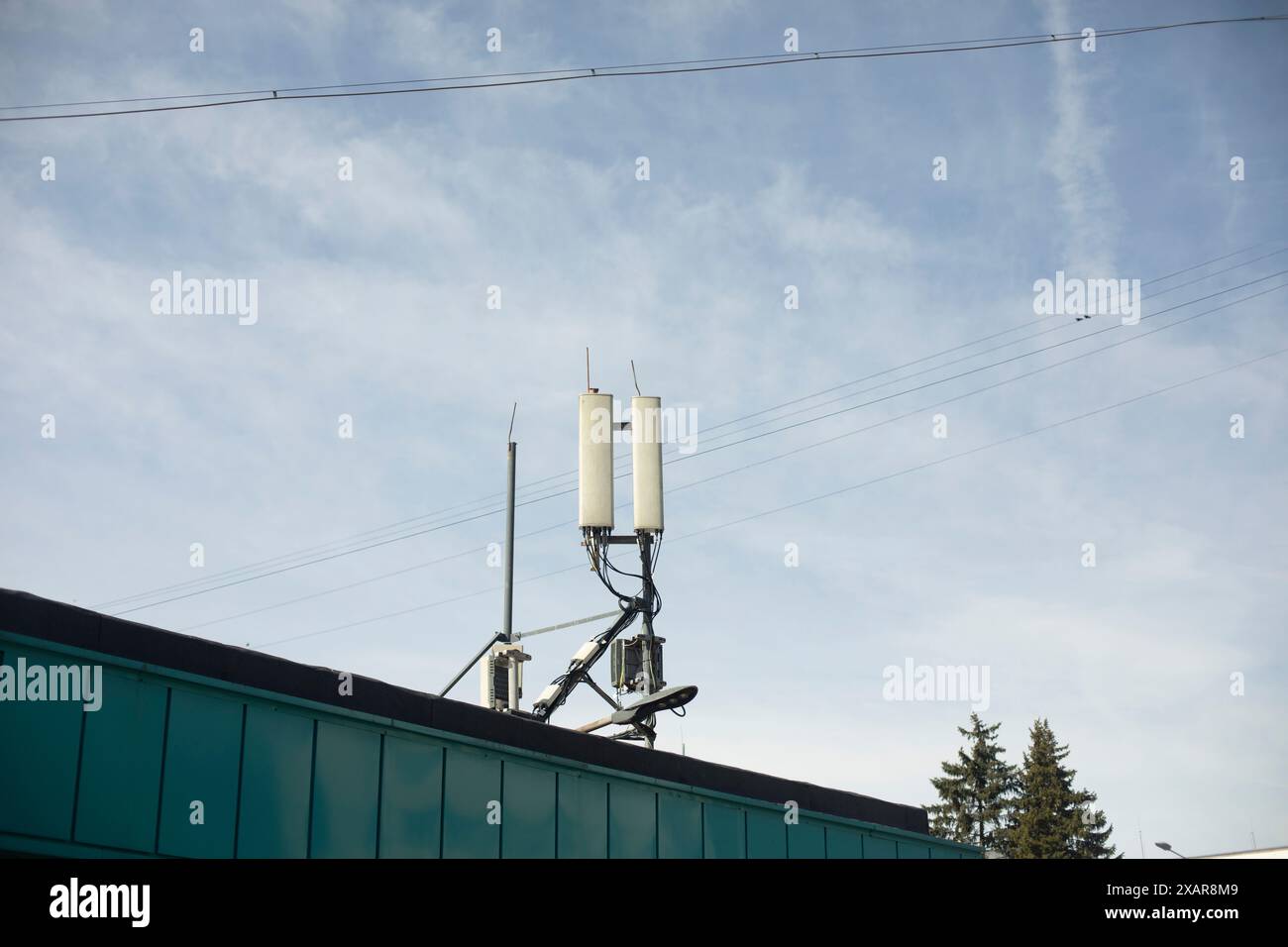 Rooftop antennas. Radio communication on building. Signal transmission ...