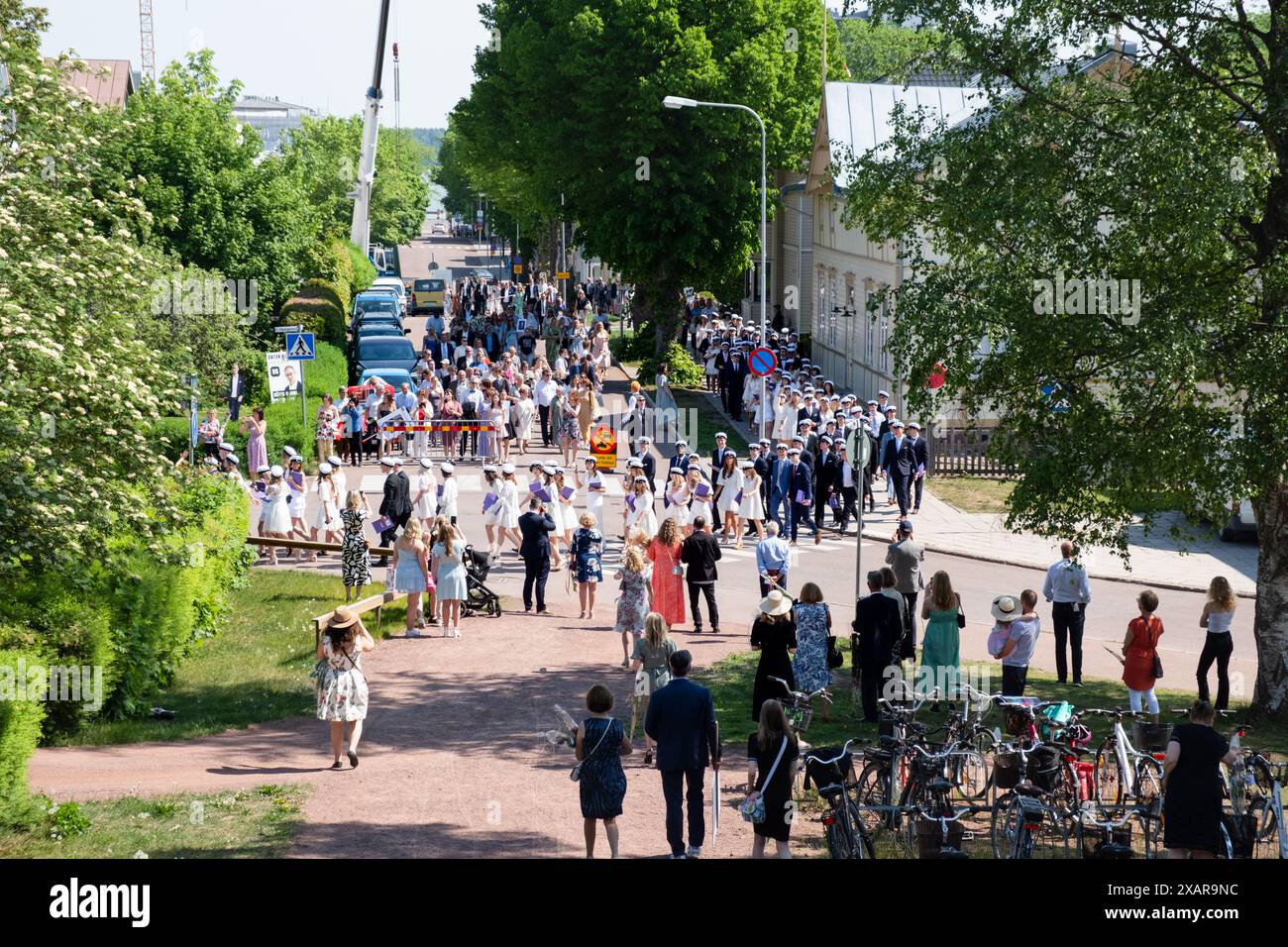 The new school graduates march through the streets of Mariehamn from ...