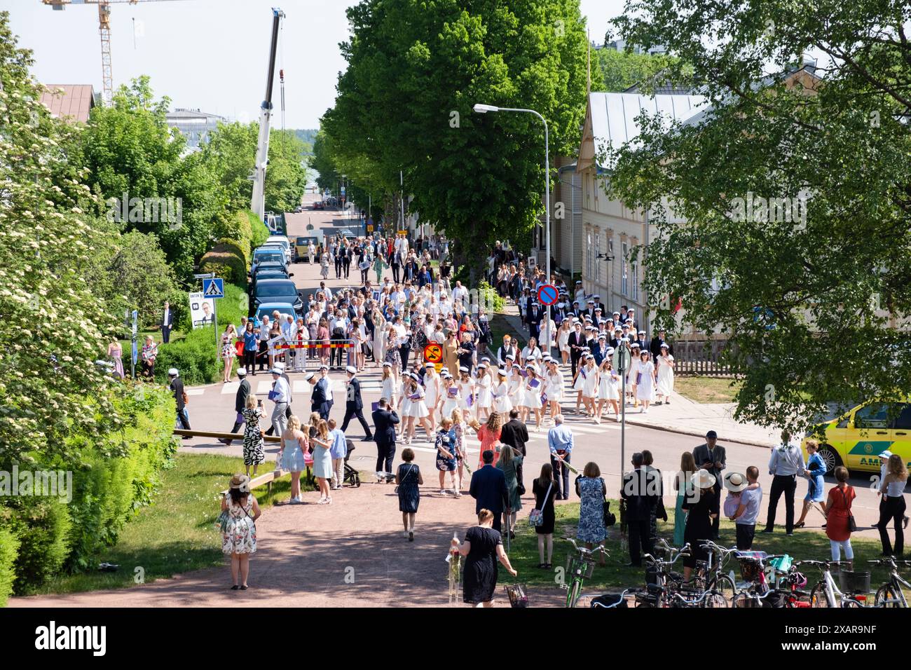 The new school graduates march through the streets of Mariehamn from ...