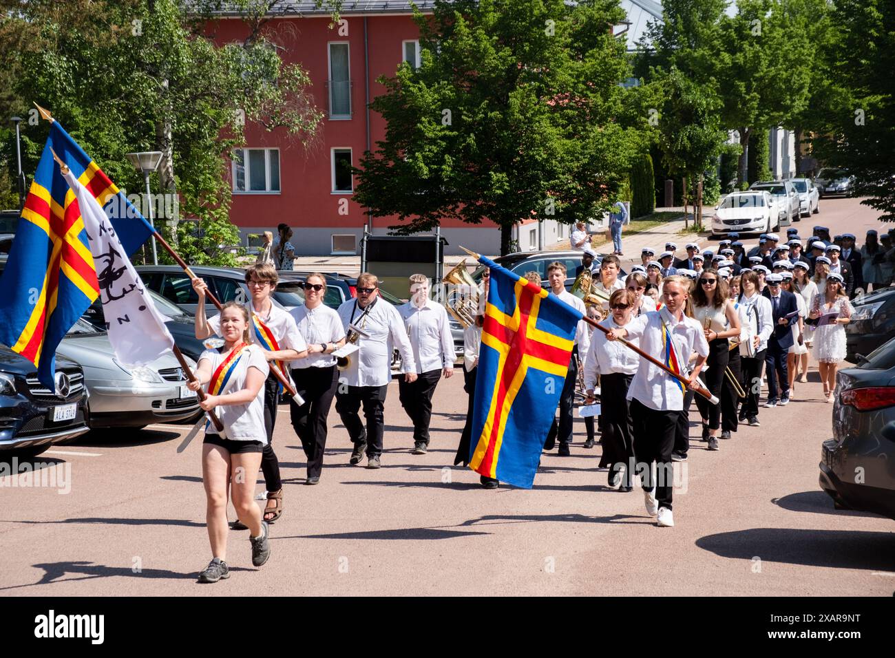The new school graduates march through the streets of mariehamn from ...