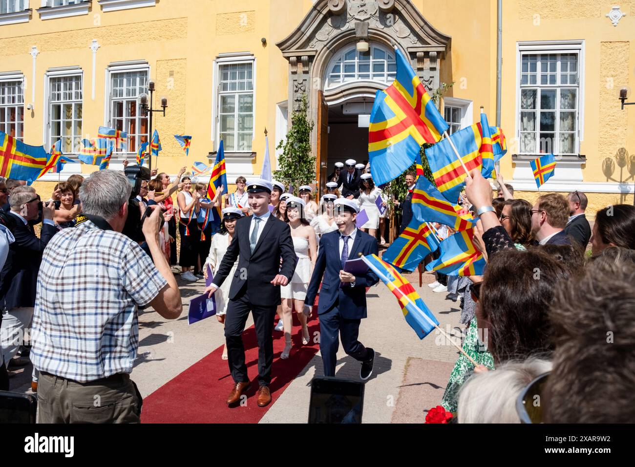 STUDENTS LEAVING SCHOOL FOR THE LAST TIME, CELEBRATION, ÅLAND, FINLAND ...