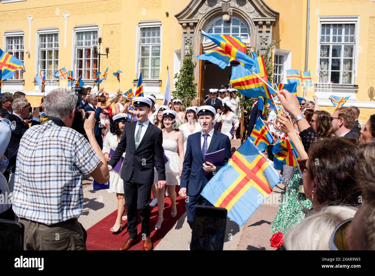 STUDENTS LEAVING SCHOOL FOR THE LAST TIME, CELEBRATION, ÅLAND, FINLAND ...