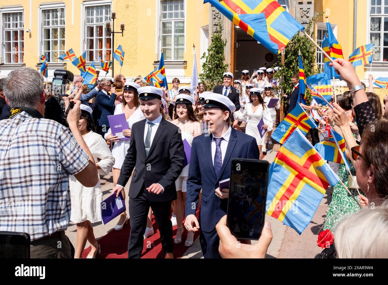 STUDENTS LEAVING SCHOOL FOR THE LAST TIME, CELEBRATION, ÅLAND, FINLAND ...
