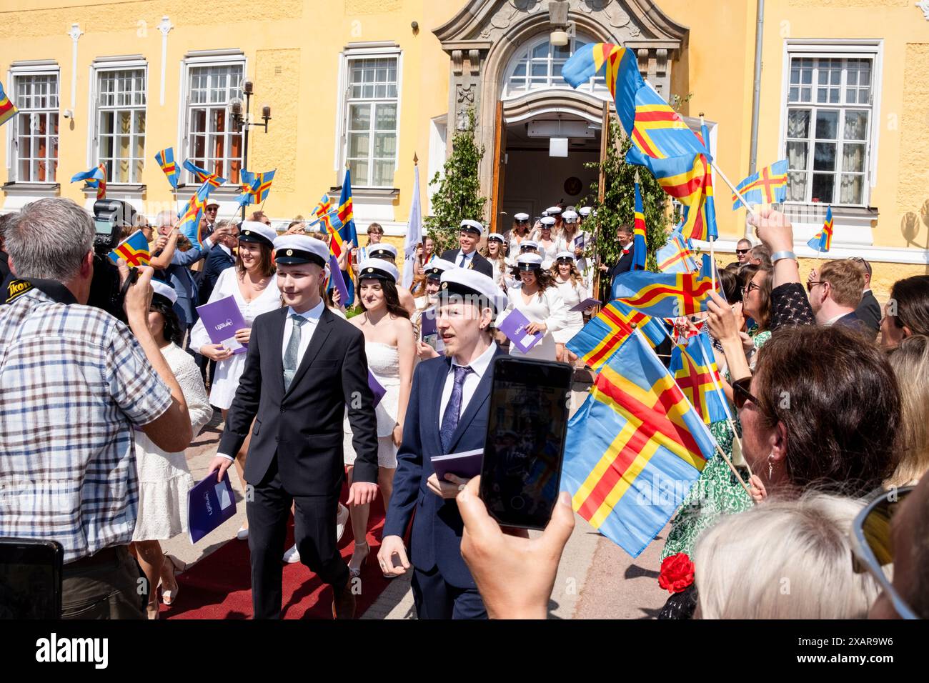 STUDENTS LEAVING SCHOOL FOR THE LAST TIME, CELEBRATION, ÅLAND, FINLAND ...