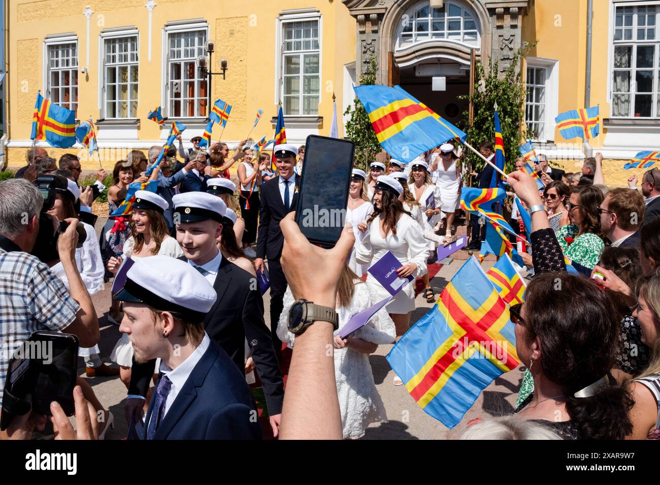 STUDENTS LEAVING SCHOOL FOR THE LAST TIME, CELEBRATION, ÅLAND, FINLAND ...