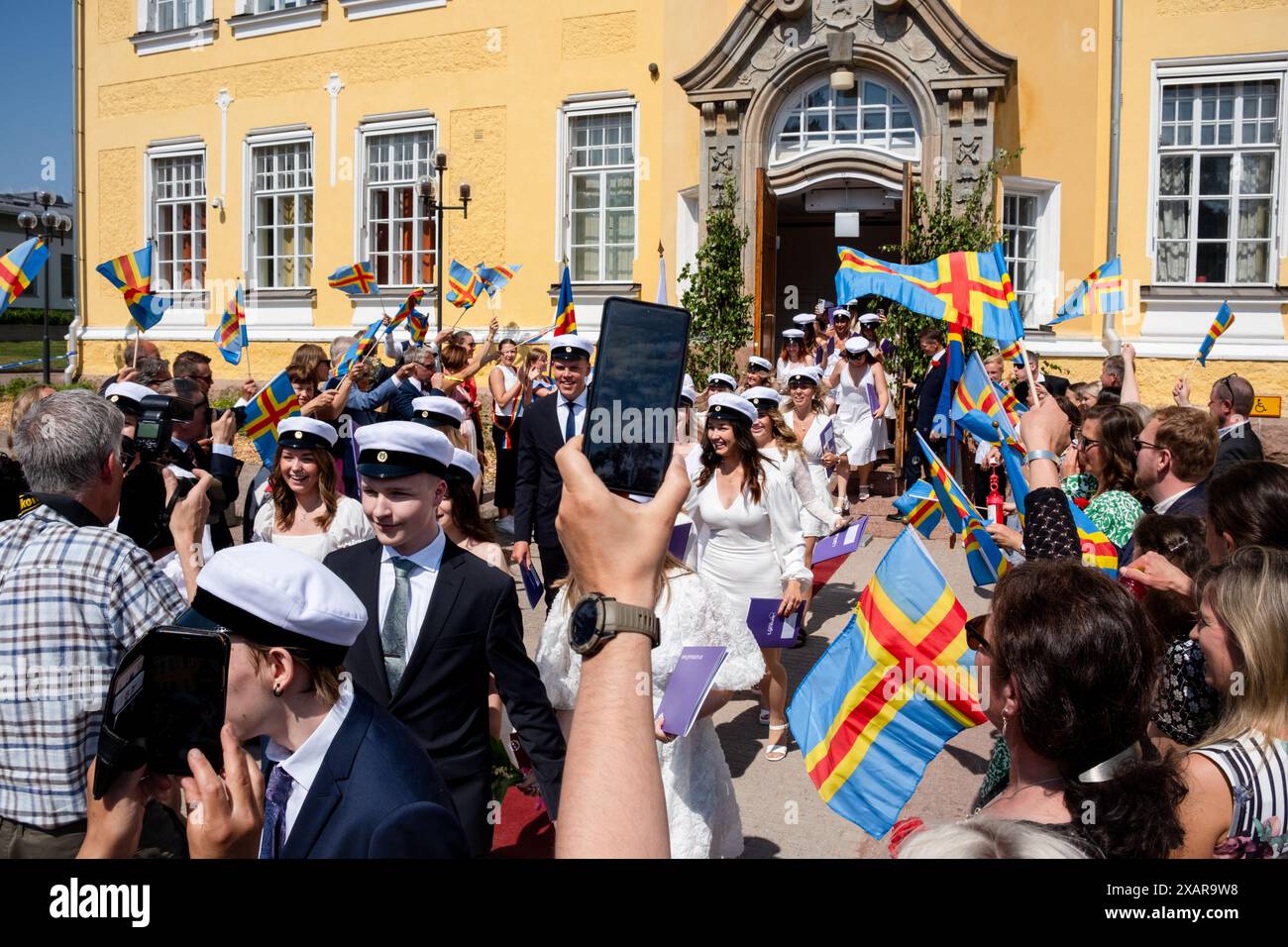 STUDENTS LEAVING SCHOOL FOR THE LAST TIME, CELEBRATION, ÅLAND, FINLAND ...