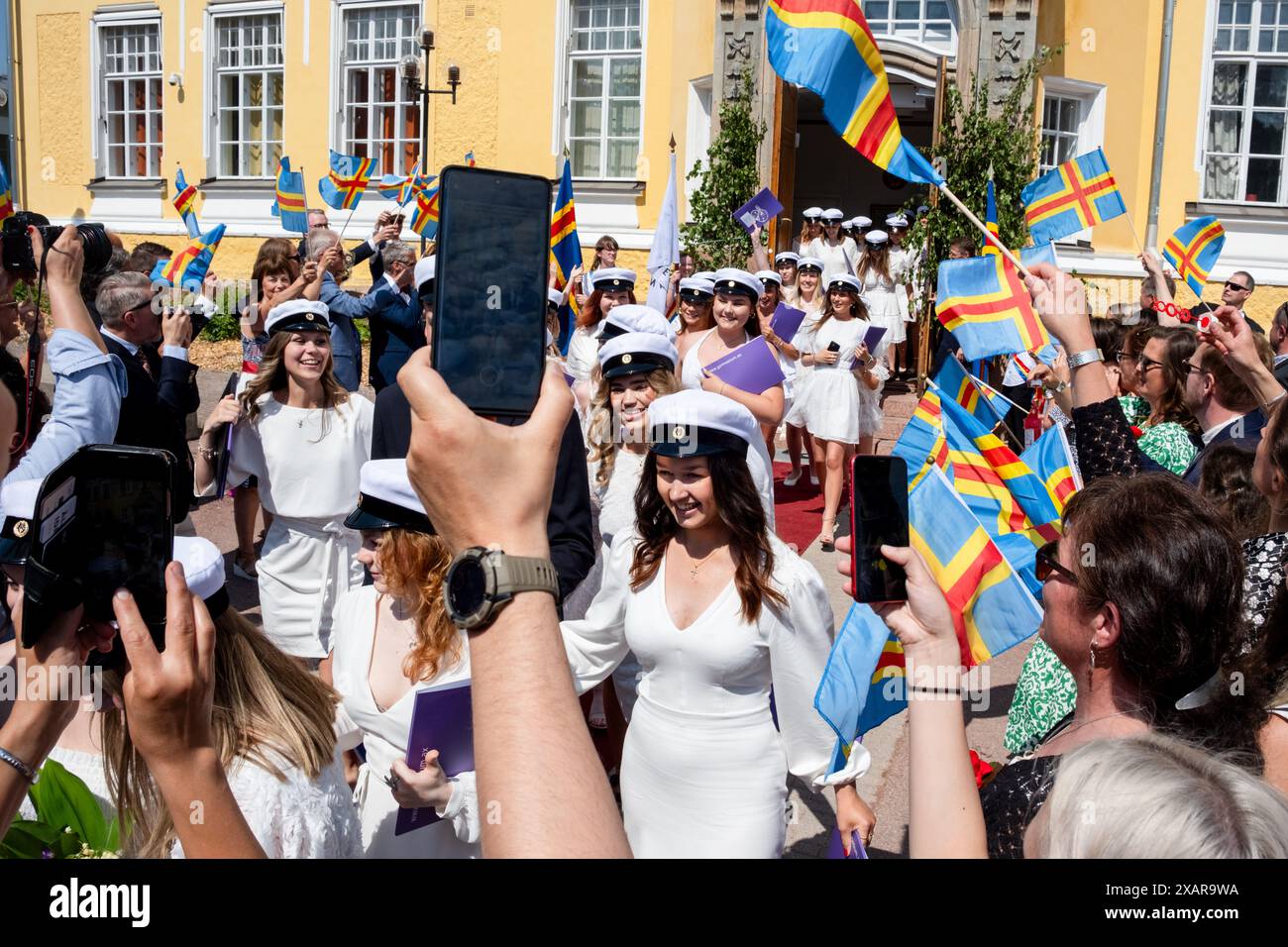 STUDENTS LEAVING SCHOOL FOR THE LAST TIME, CELEBRATION, ÅLAND, FINLAND ...