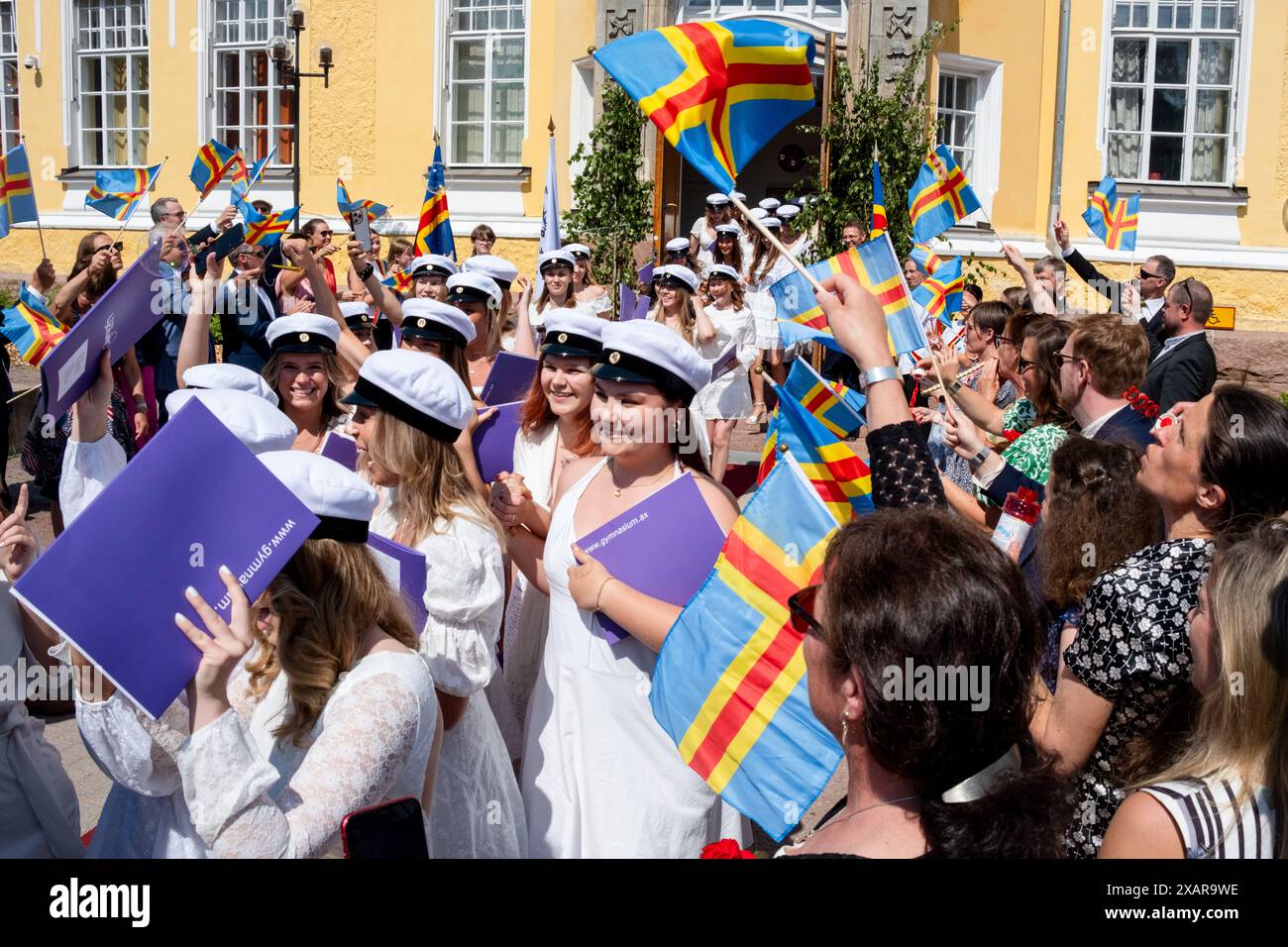 STUDENTS LEAVING SCHOOL FOR THE LAST TIME, CELEBRATION, ÅLAND, FINLAND ...
