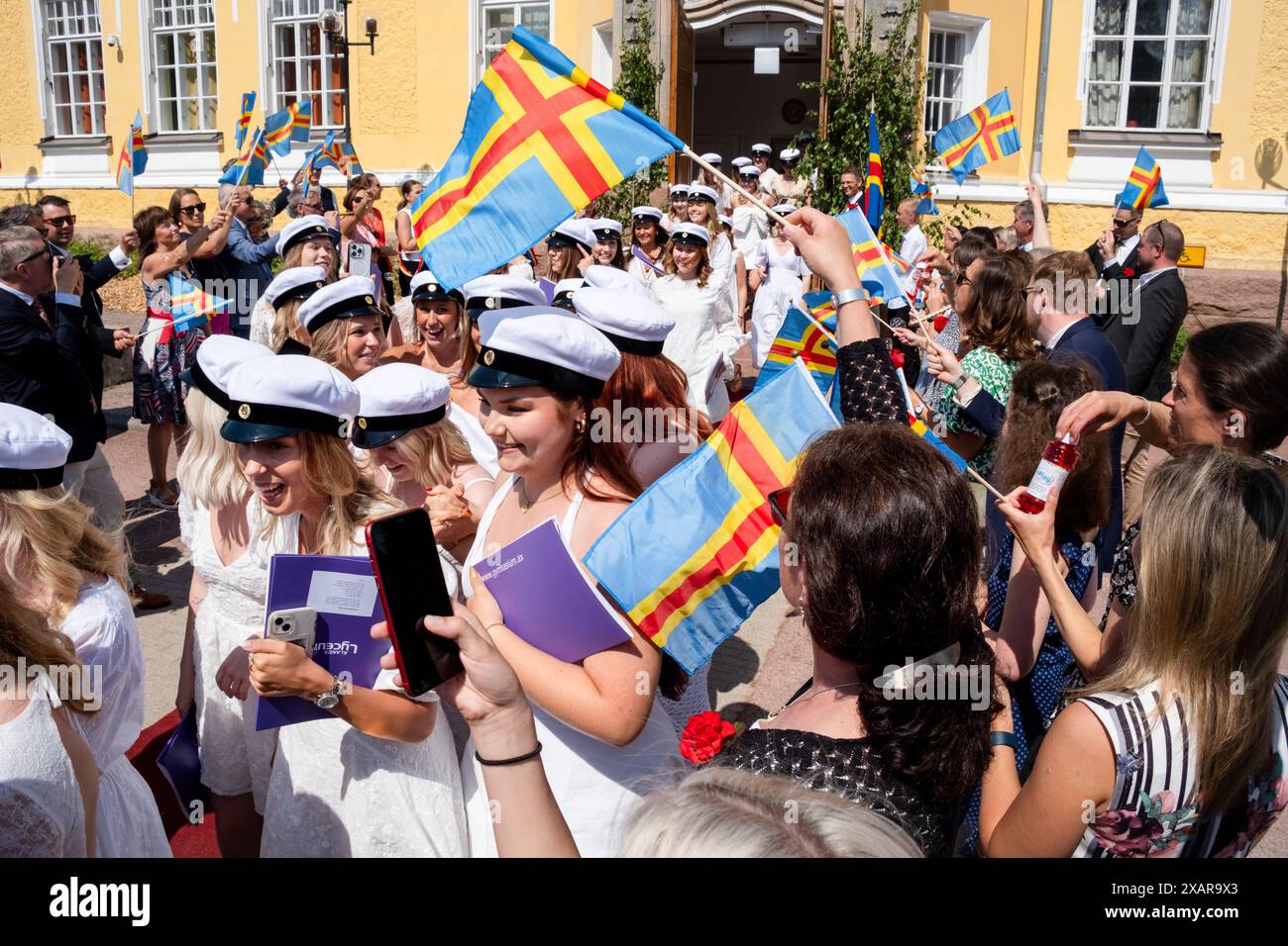 STUDENTS LEAVING SCHOOL FOR THE LAST TIME, CELEBRATION, ÅLAND, FINLAND ...