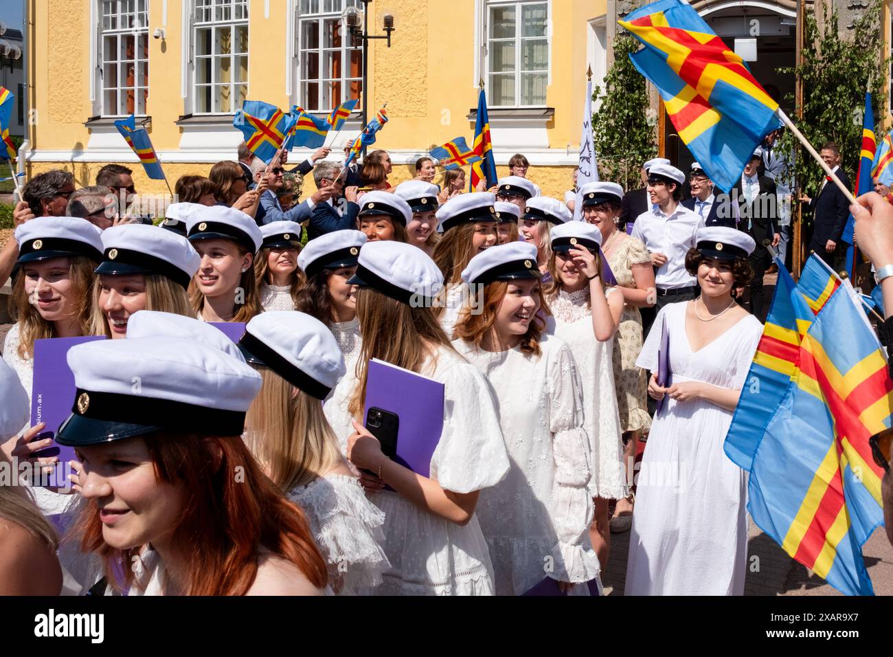 STUDENTS LEAVING SCHOOL FOR THE LAST TIME, CELEBRATION, ÅLAND, FINLAND ...