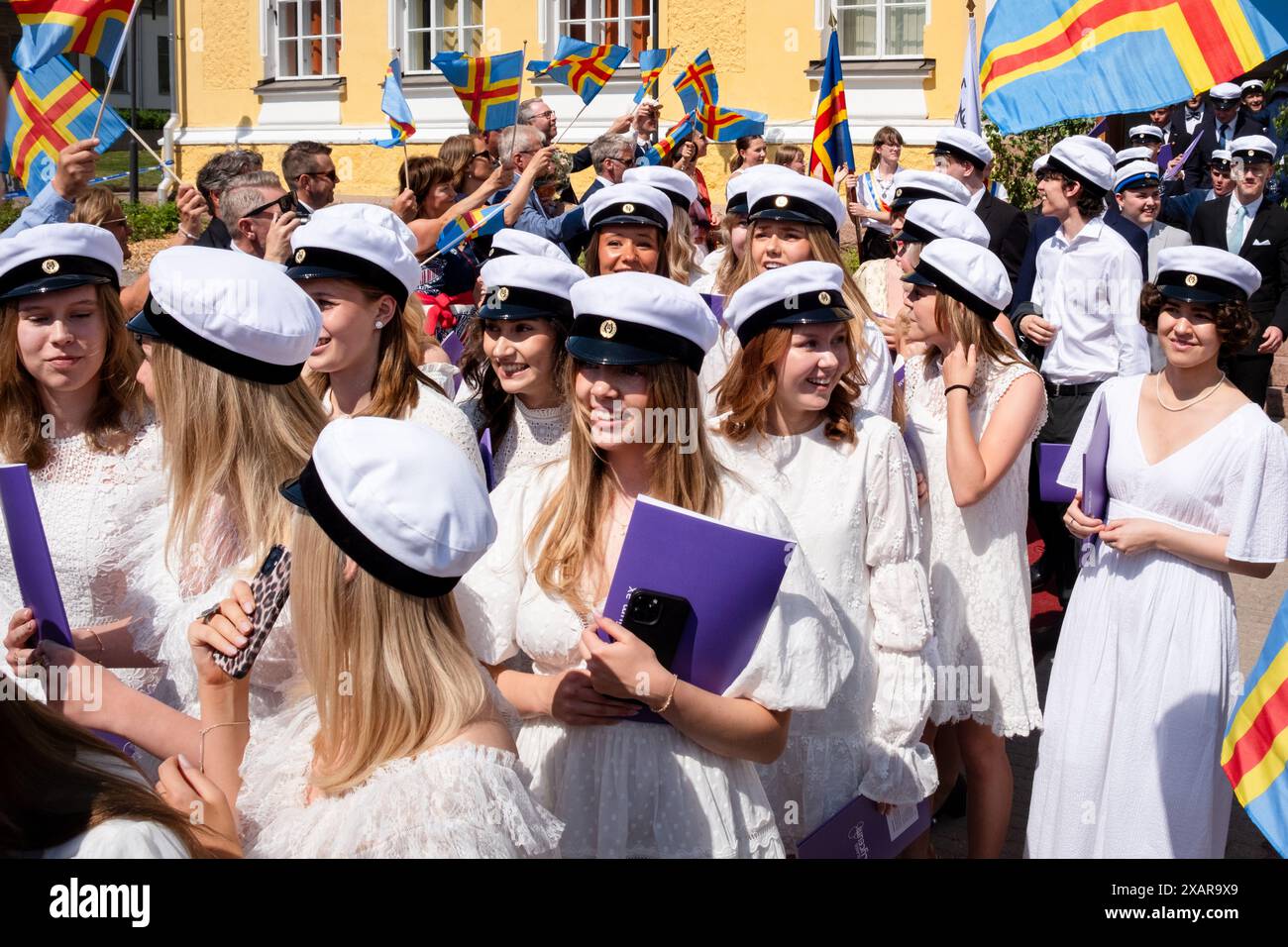 STUDENTS LEAVING SCHOOL FOR THE LAST TIME, CELEBRATION, ÅLAND, FINLAND ...