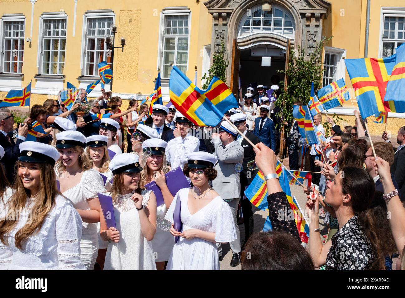 STUDENTS LEAVING SCHOOL FOR THE LAST TIME, CELEBRATION, ÅLAND, FINLAND ...