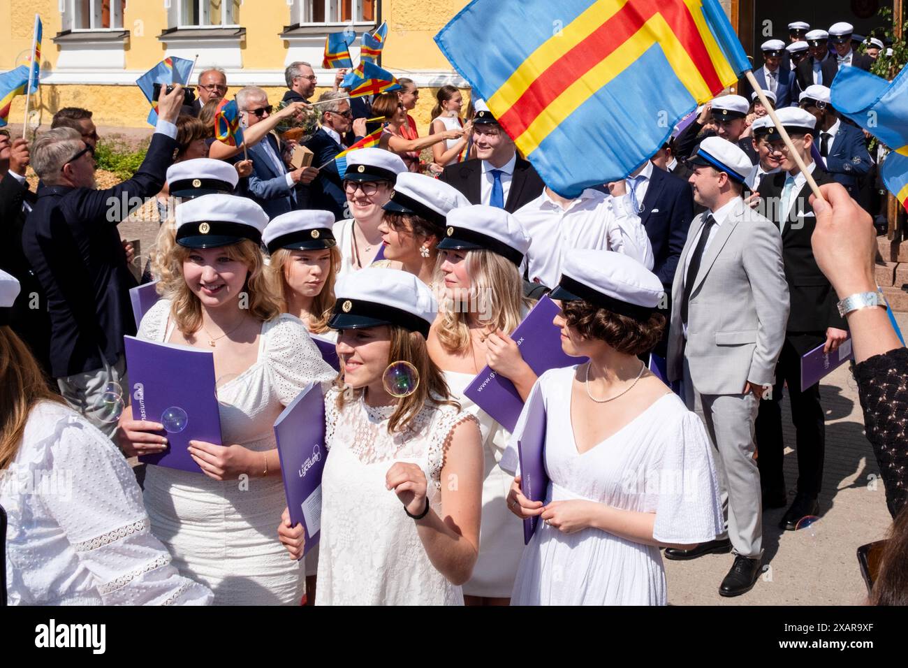 STUDENTS LEAVING SCHOOL FOR THE LAST TIME, CELEBRATION, ÅLAND, FINLAND ...